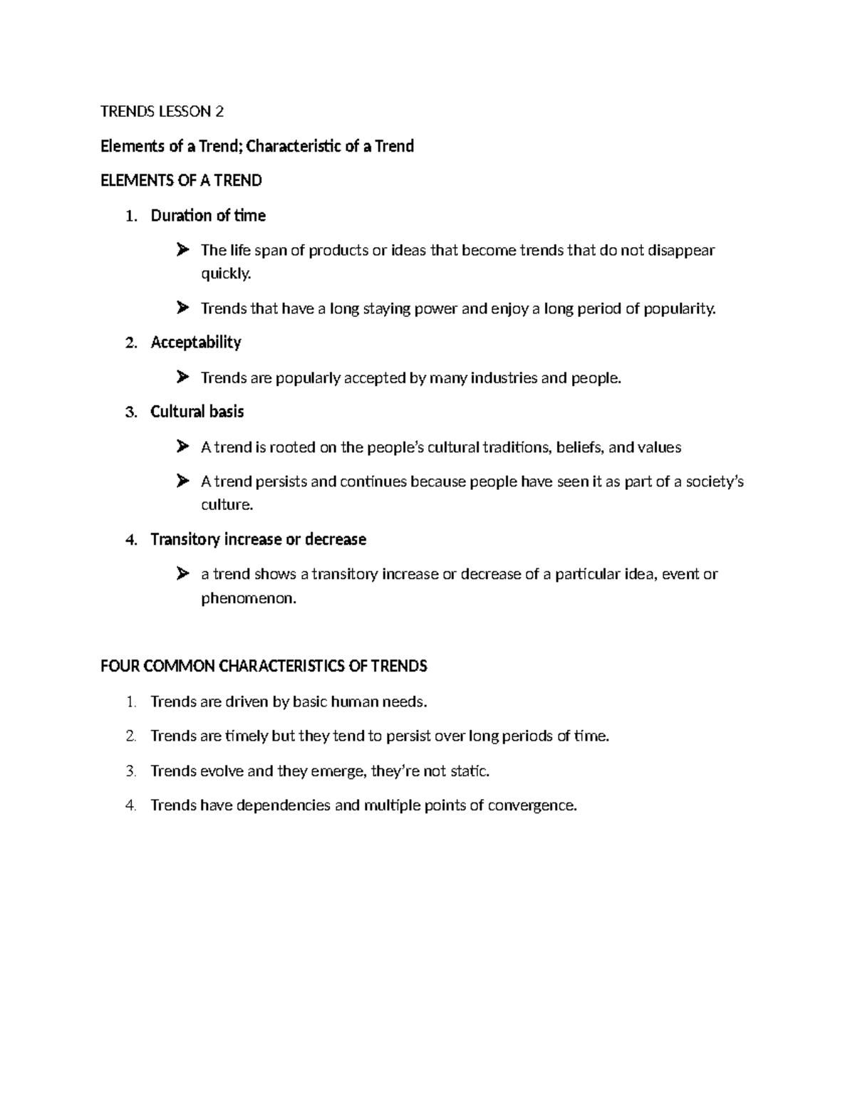 Lesson 2: Elements and Characteristics of Trends in TRENDS - Studocu