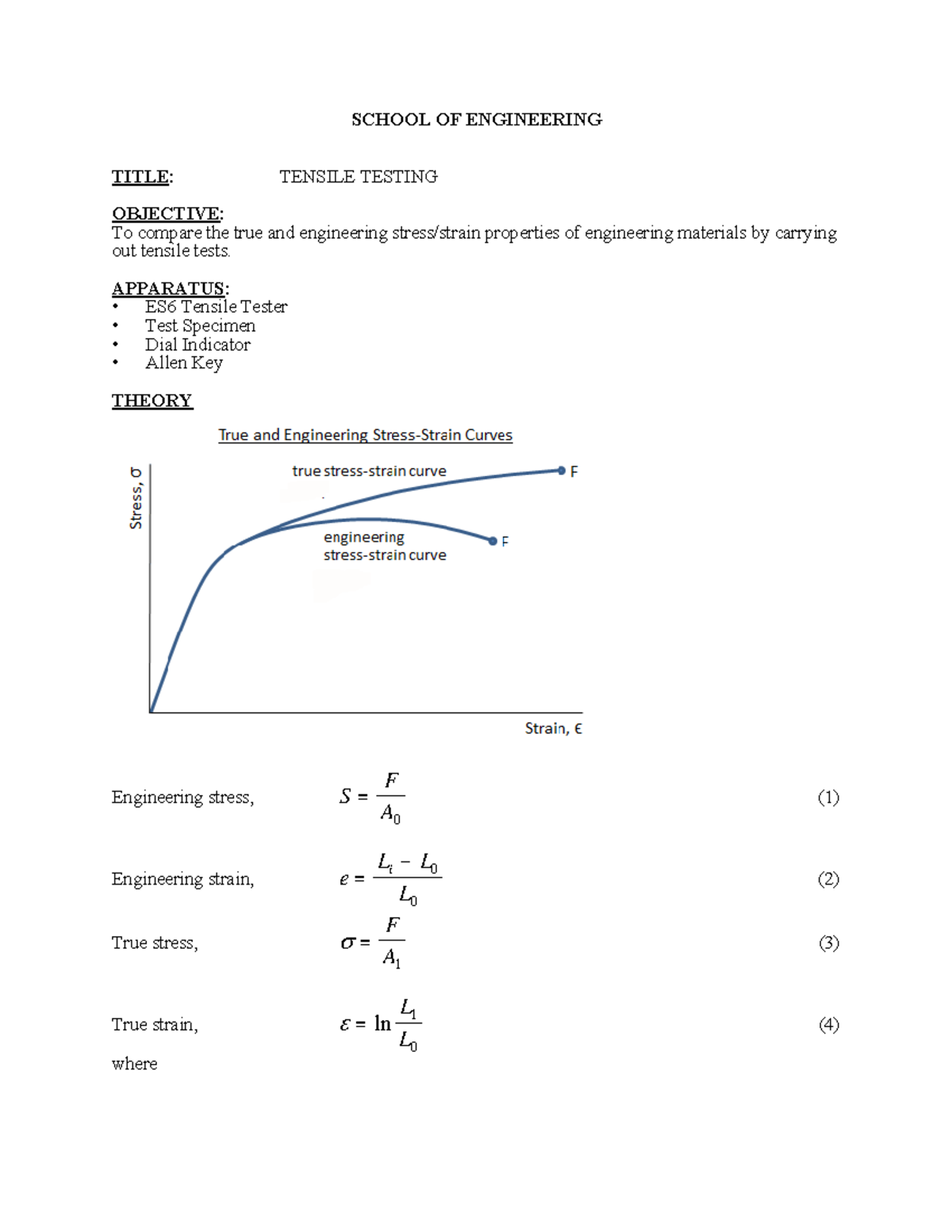 TENSILE TESTING REPORT: COMPARING TRUE & ENGINEERING PROPERTIES - Studocu