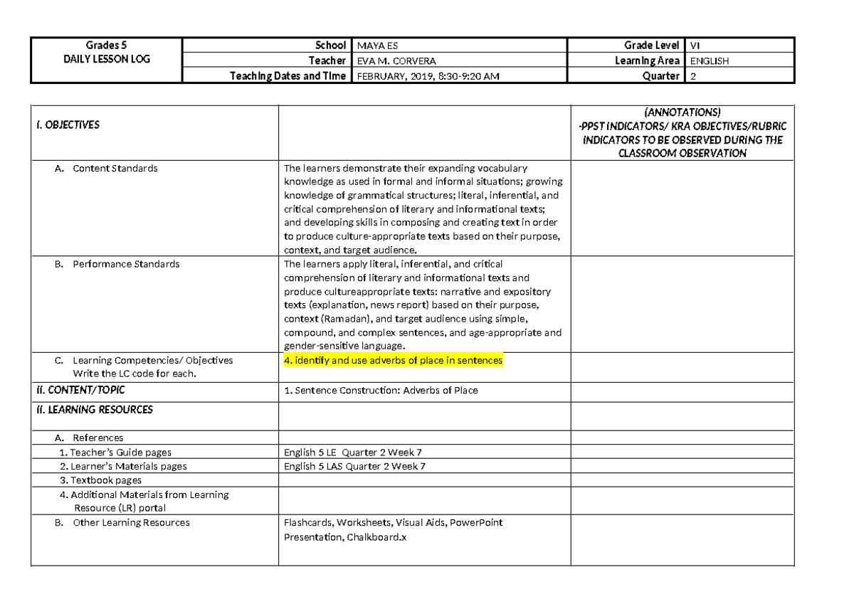 COT DLP English 6: Summarizing Information Heard - Teacher Eva M. Corvera - Studocu
