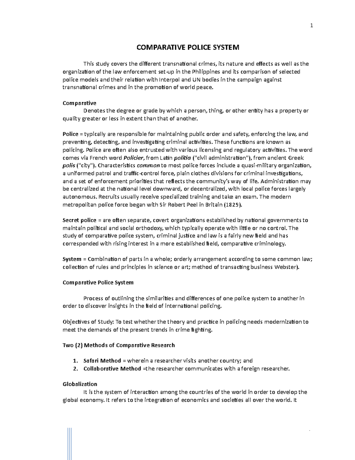 Comparative Analysis of Policing Models: A Global Perspective - Studocu