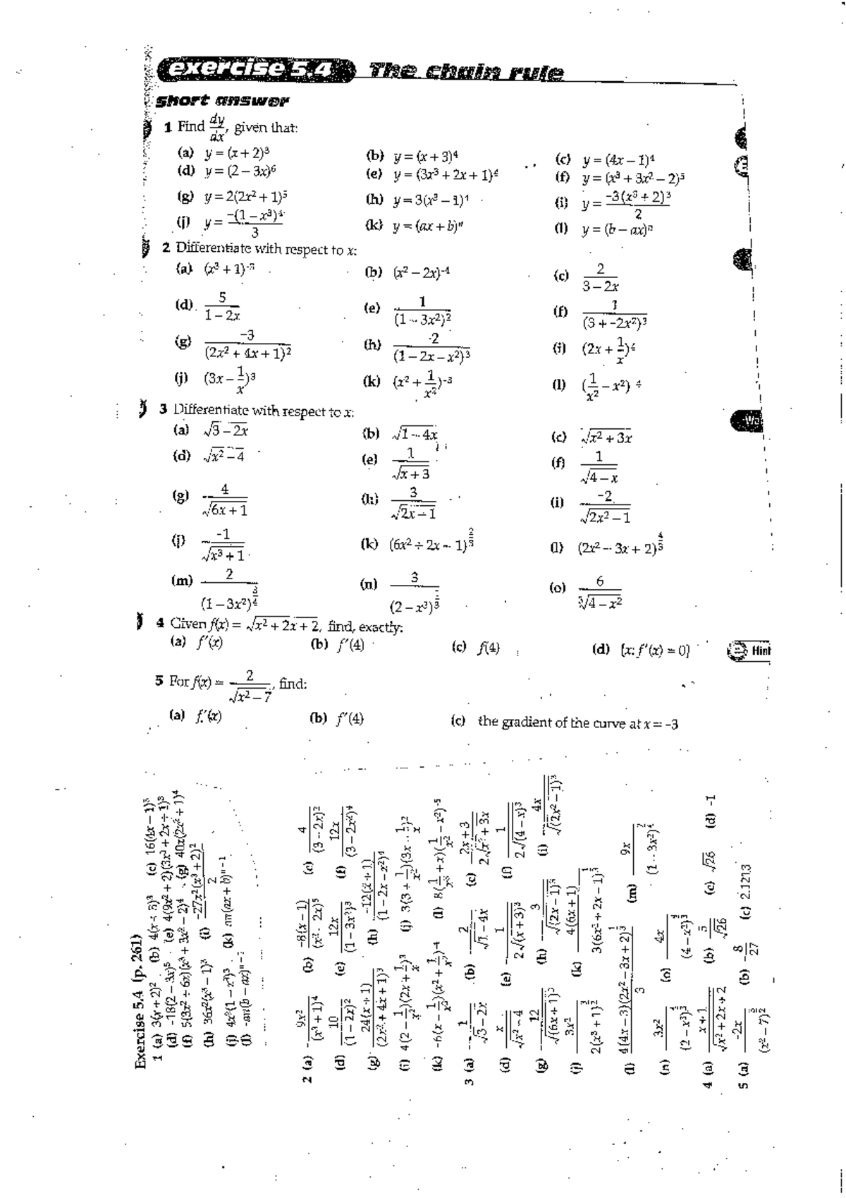 Calculus Chain Rule Practice Exercises - Short Answers Guide - Studocu