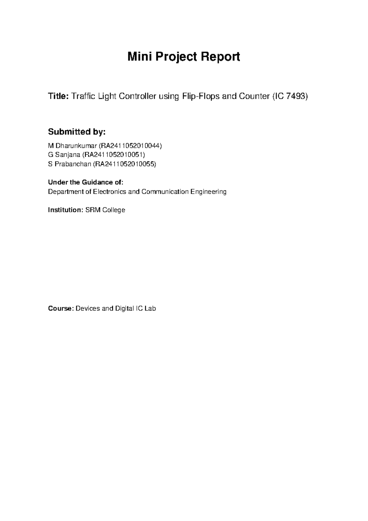 Traffic Light Controller Project Report (EC Lab - Mini Project) - Studocu