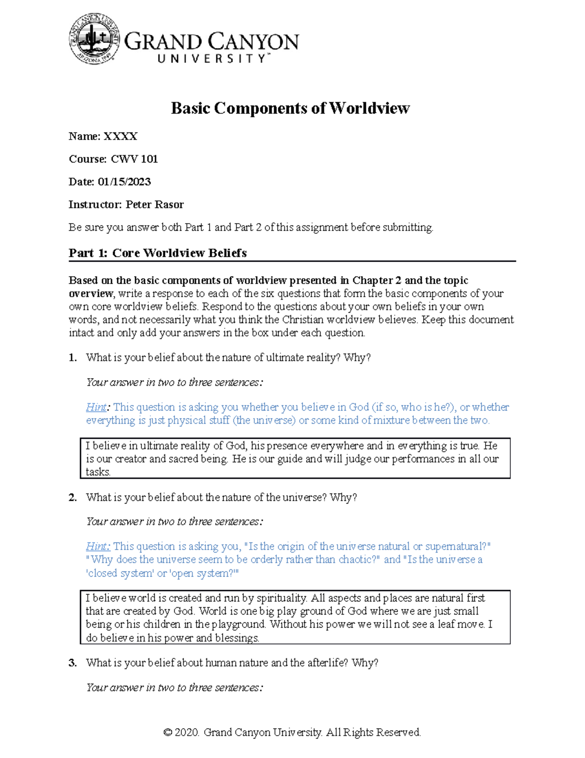 CWV-101 Topic 1 Assignment: Exploring Core Worldview Beliefs - Studocu