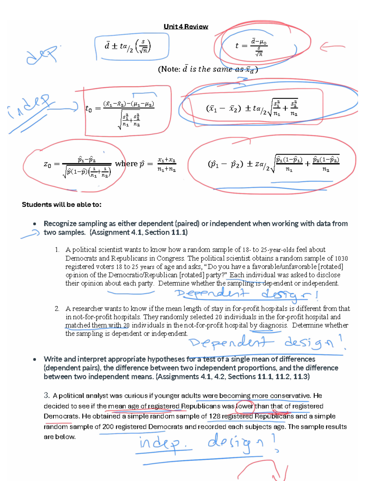 Unit 4 Review Solutions: Sampling, Hypotheses, and Test Statistics ...