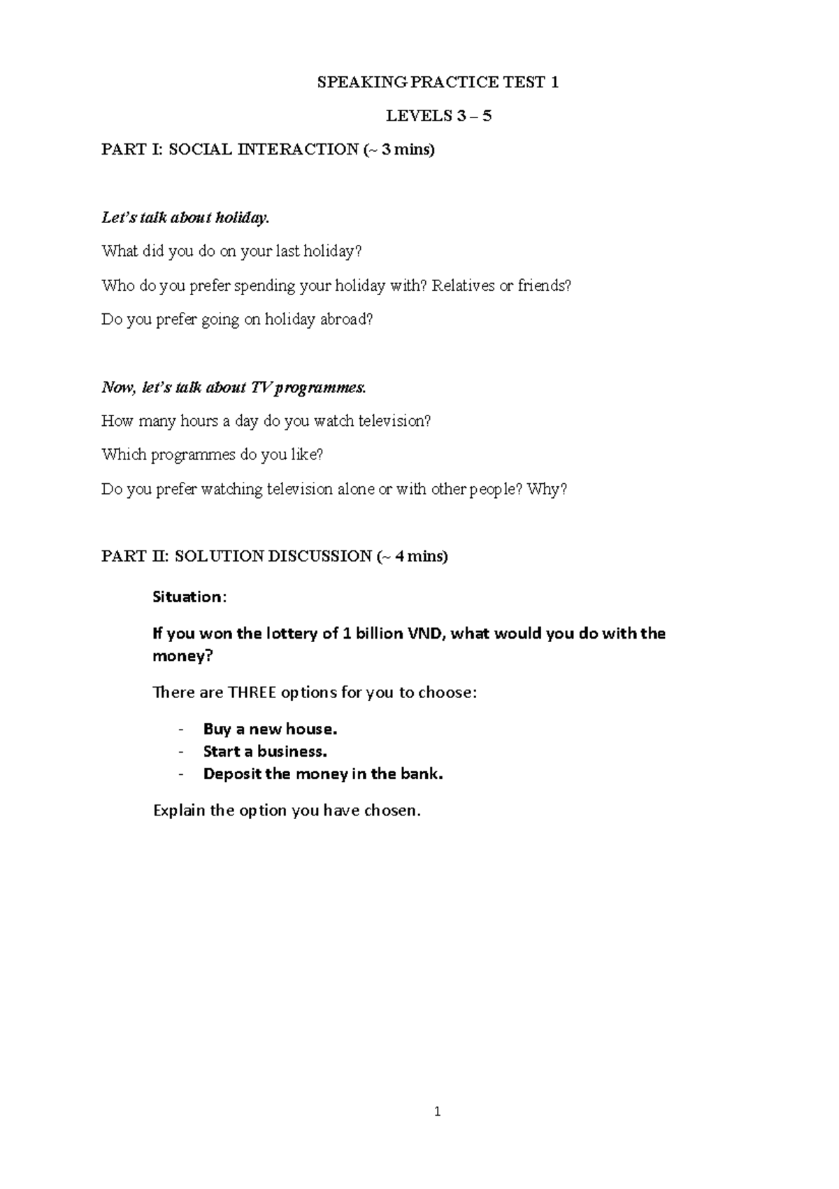 SPEAKING PRACTICE TESTS 1-10 LEVELS 3-5: VSTEP Preparation - Studocu