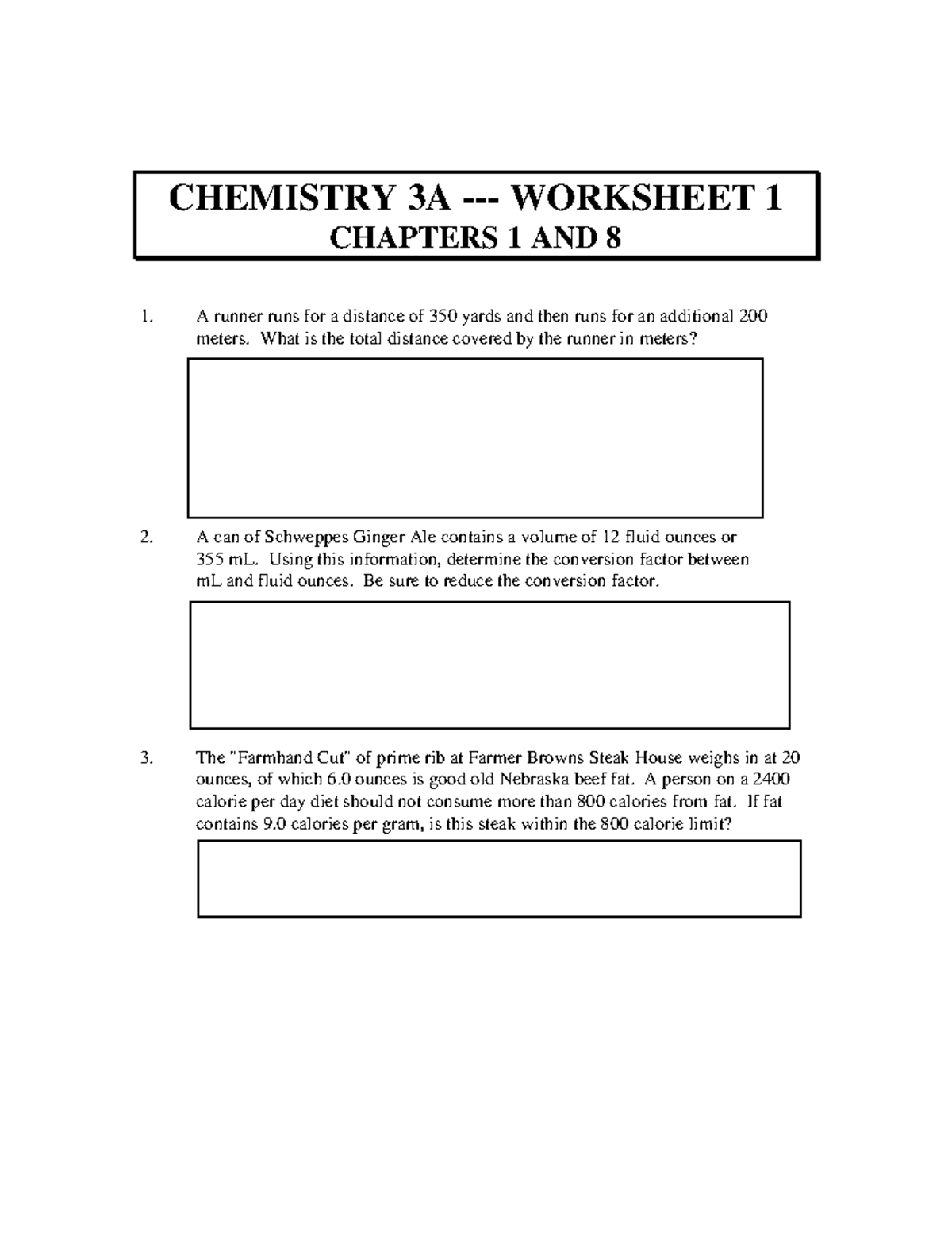 CHEM 3A - Worksheet 1 Study Guide for Chapters 1 & 8 - Studocu