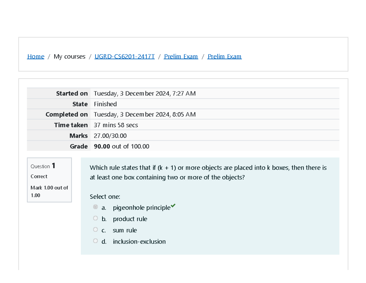 UGRD-CS6201 Discrete Structures 2 Prelim Exam Attempt Review - Studocu