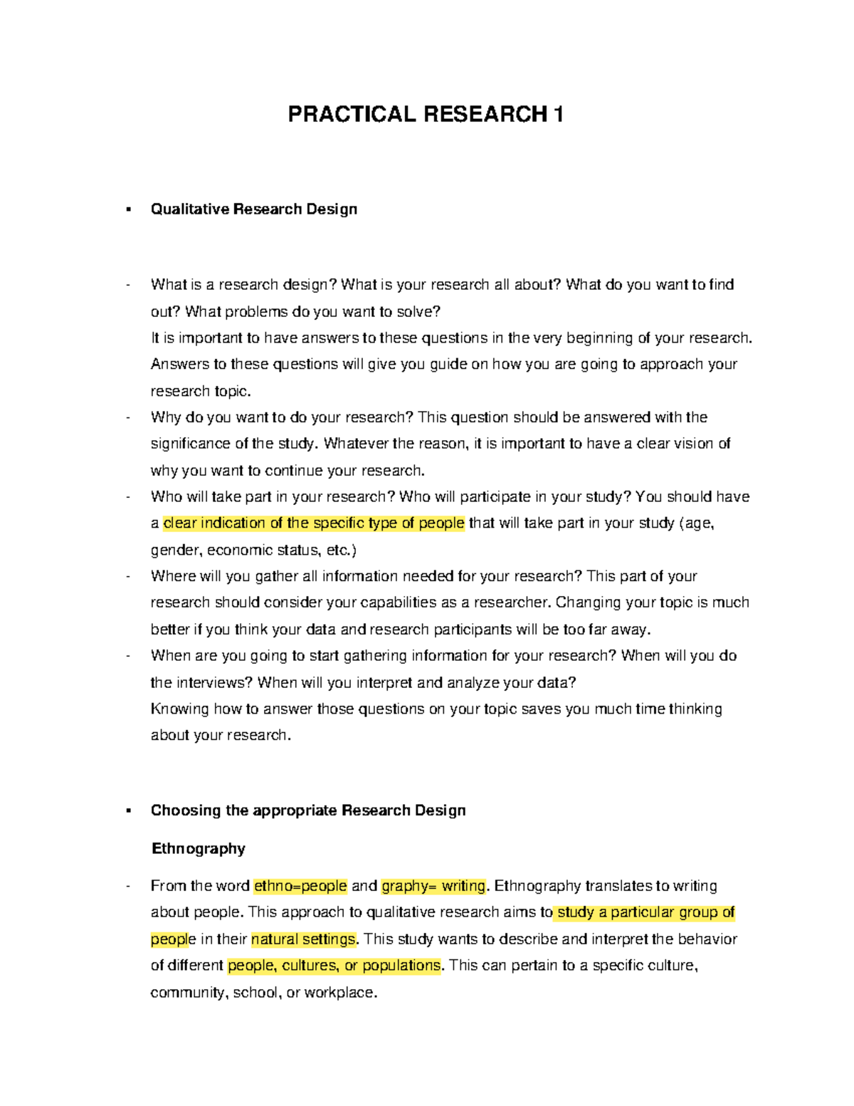 PRACTICAL RESEARCH 1 Qualitative Research Design Overview and Guide ...