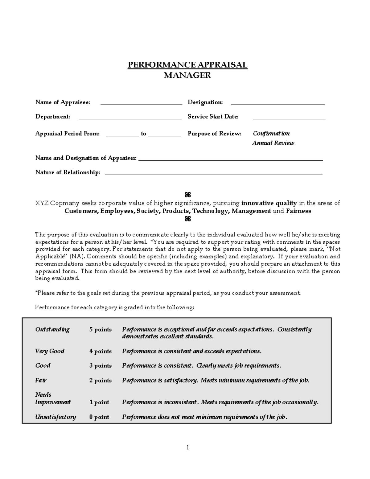 LDQ - Performance Appraisal Form for Manager Evaluation - Studocu