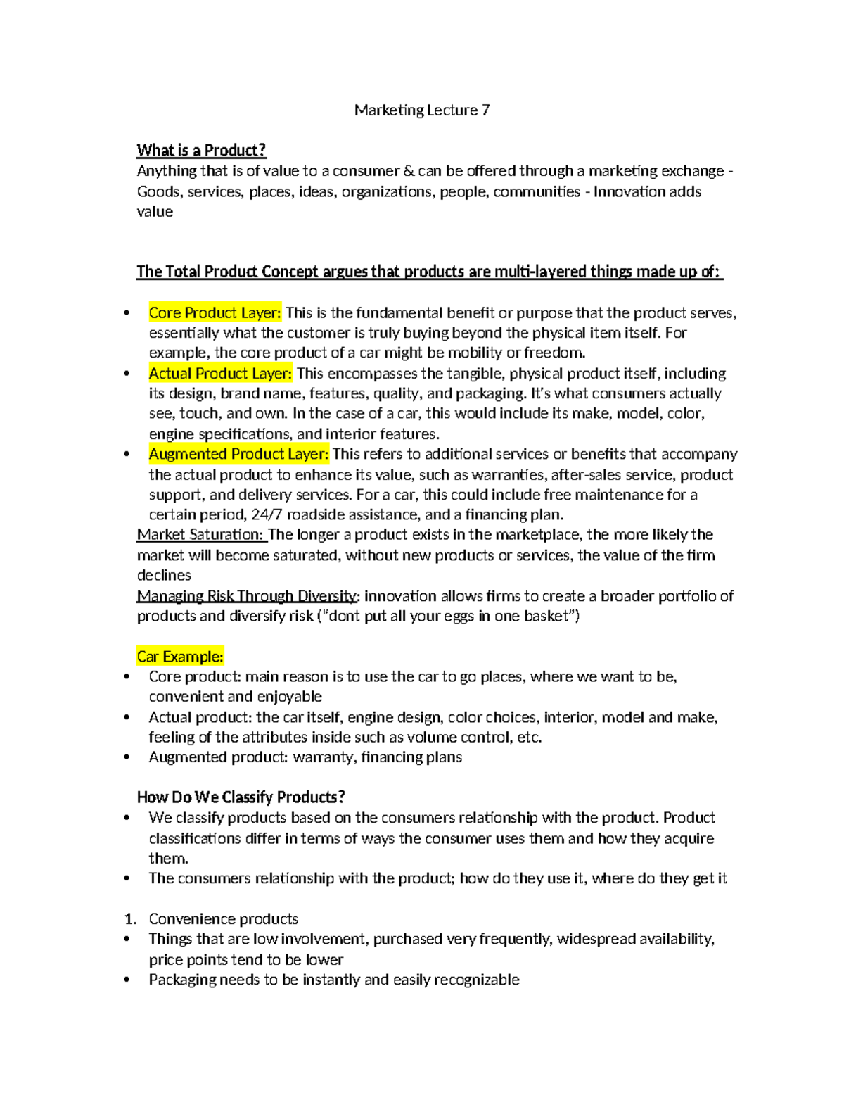 Marketing Lecture 7: Understanding the Total Product Concept - Studocu
