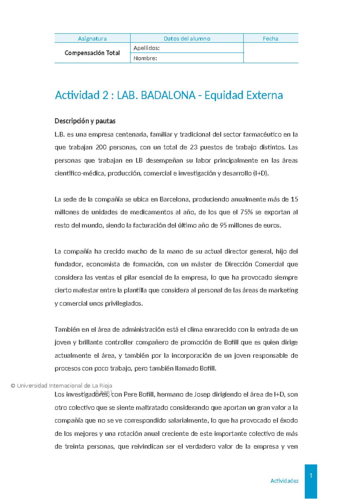 CT-Actividad 2: Análisis de Equidad Externa en LB - UNIR - Studocu