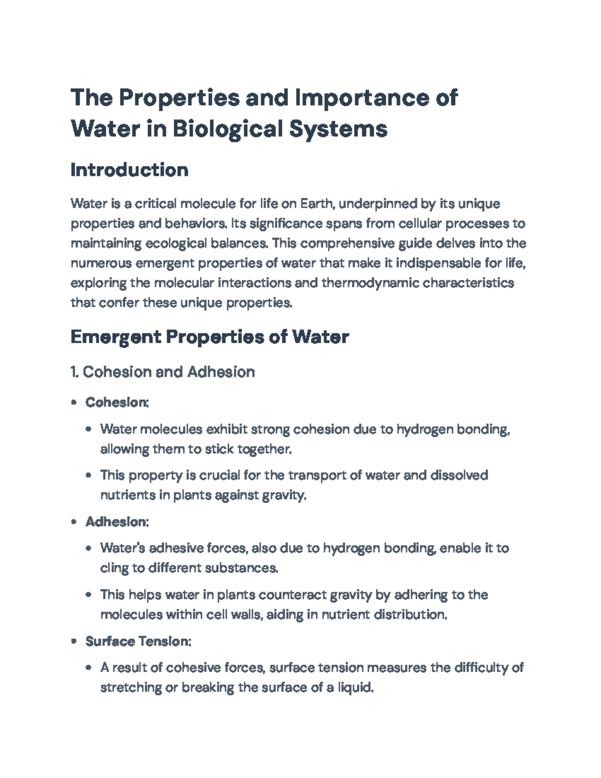 Properties and Importance of Water in Biological Systems - BIO101 - The ...