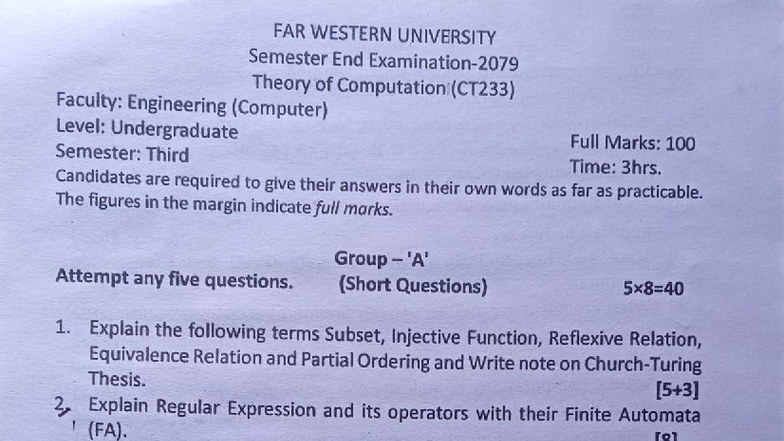 FAR WESTERN UNIVERSITY 3rd Sem Engineering (Comp) Theory Exam Notes ...