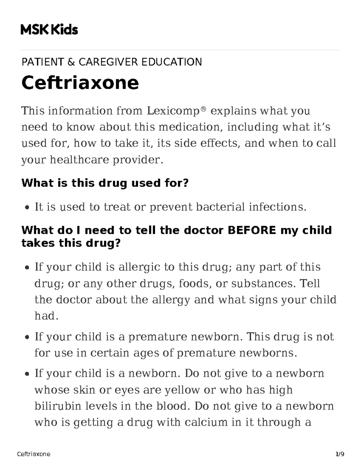 Ceftriaxone - ,LKJUI - PATIENT & CAREGIVER EDUCATION Ceftriaxone This ...