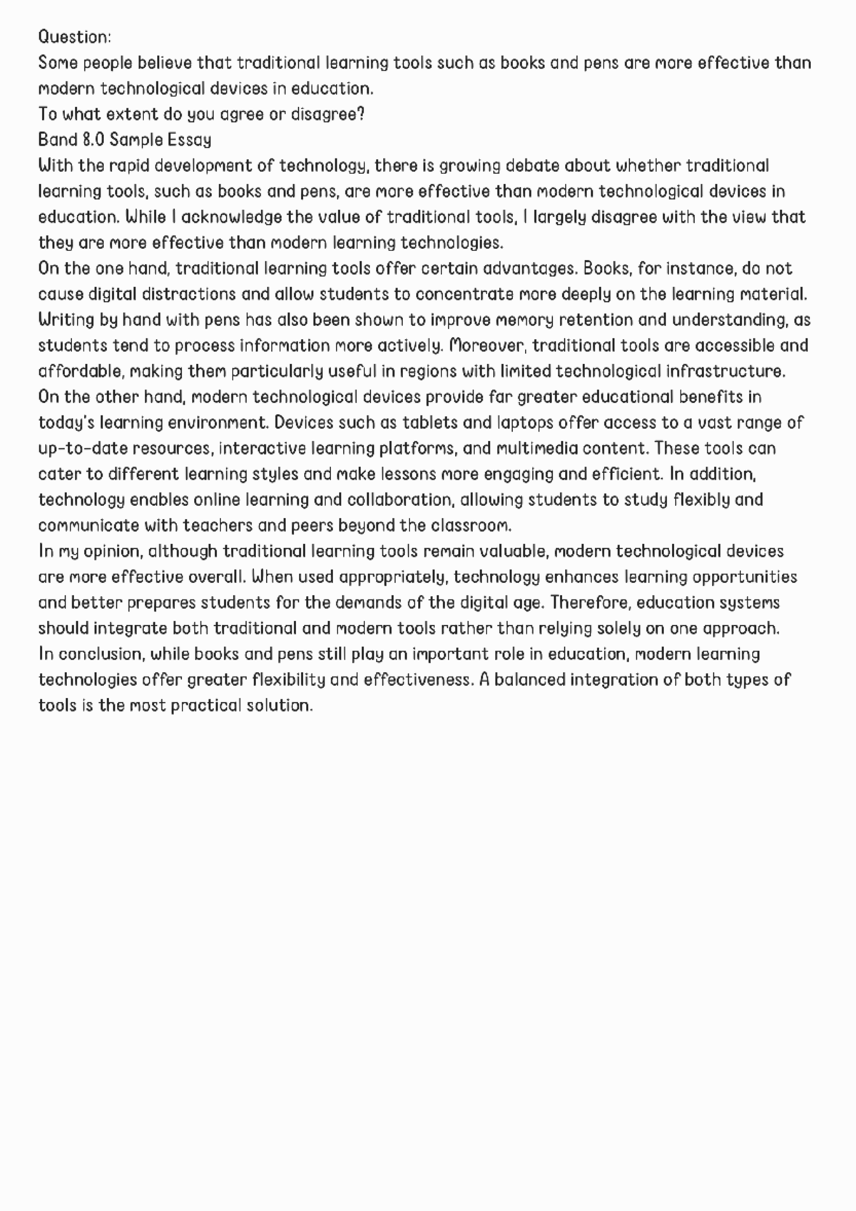 Iew2-8 - Band 8.0 Essay: Traditional vs. Modern Learning Tools - Studocu