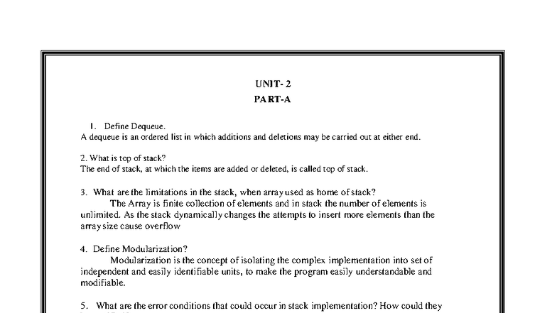 CS3301_DS Unit 2: Stacks and Queues Overview and Key Concepts - Studocu