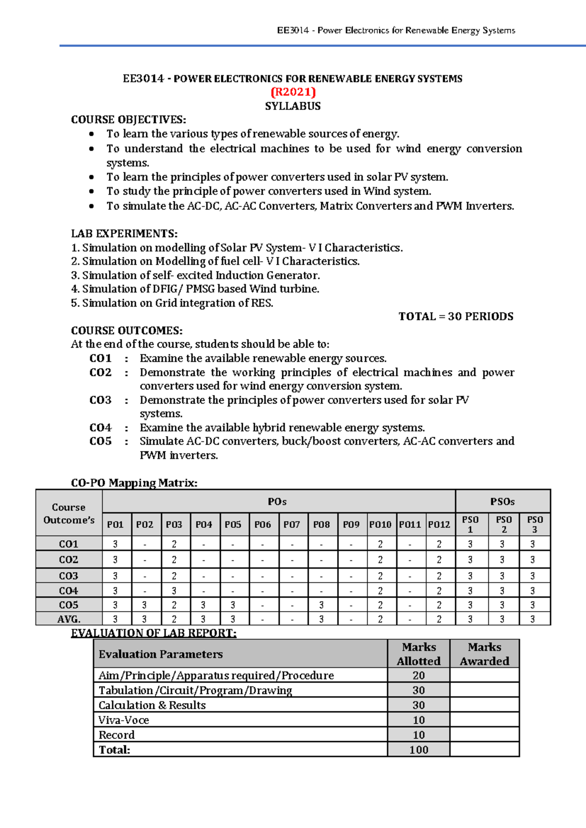 EE3014 Power Electronics for Renewable Energy Systems Lab Report - Studocu