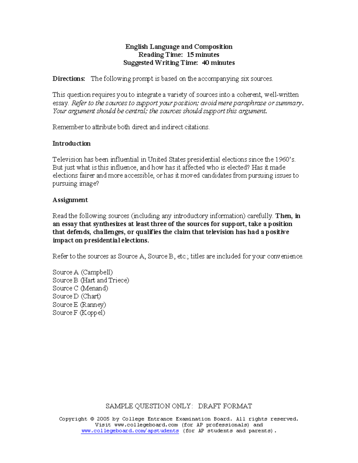 AP English Language & Composition: Synthesis Essay Prompt Example - Studocu