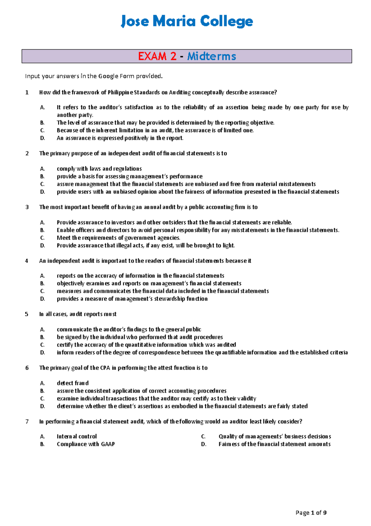 Audit Theory Exam 2 - Practice material - Accountancy - Studocu