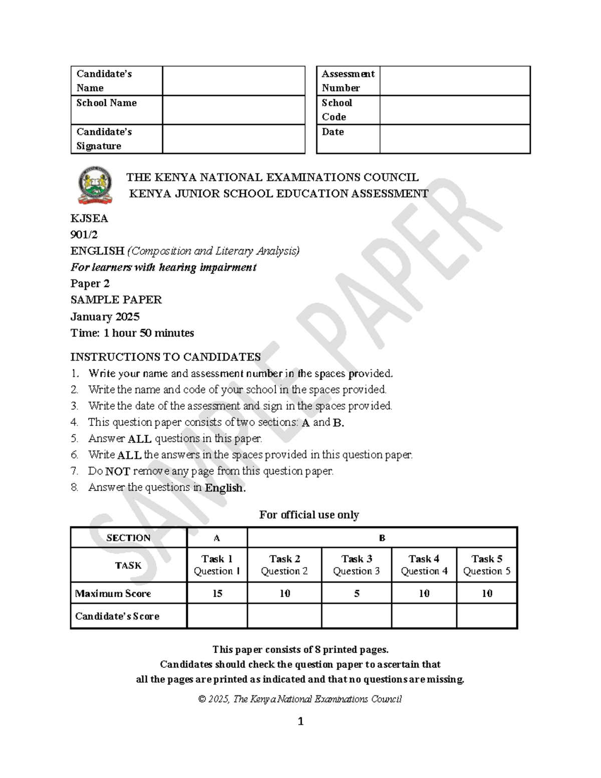 KJSEA English Composition & Literary Analysis Sample Paper 2025 - Studocu