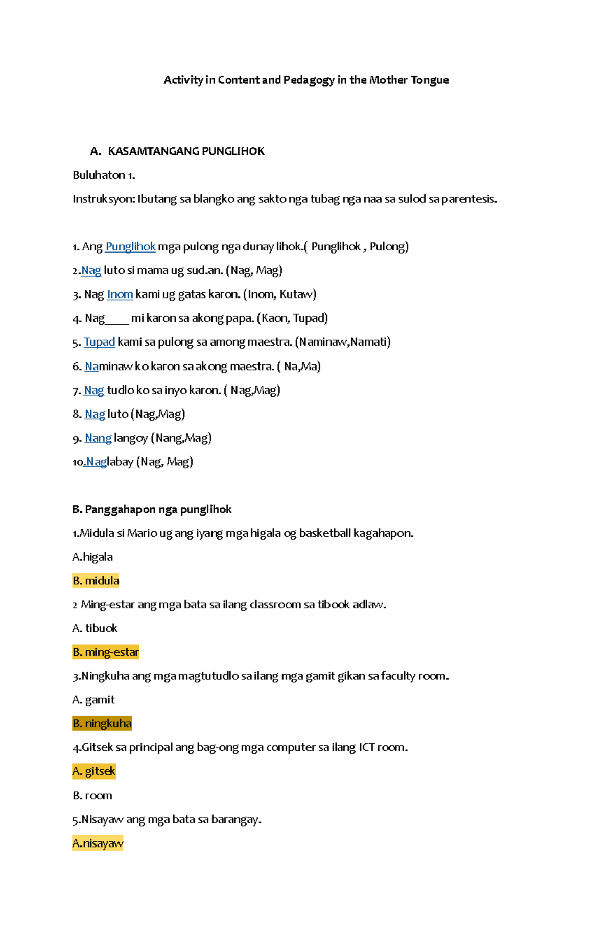 Punglihok Activities - act - Activity in Content and Pedagogy in the ...