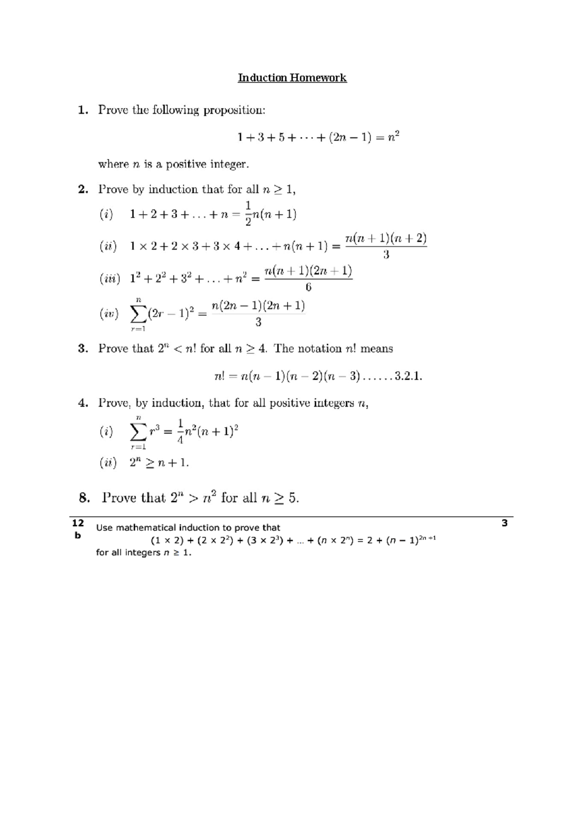 Induction Homework - Practice Questions - MATH1131 - Induction Homework ...