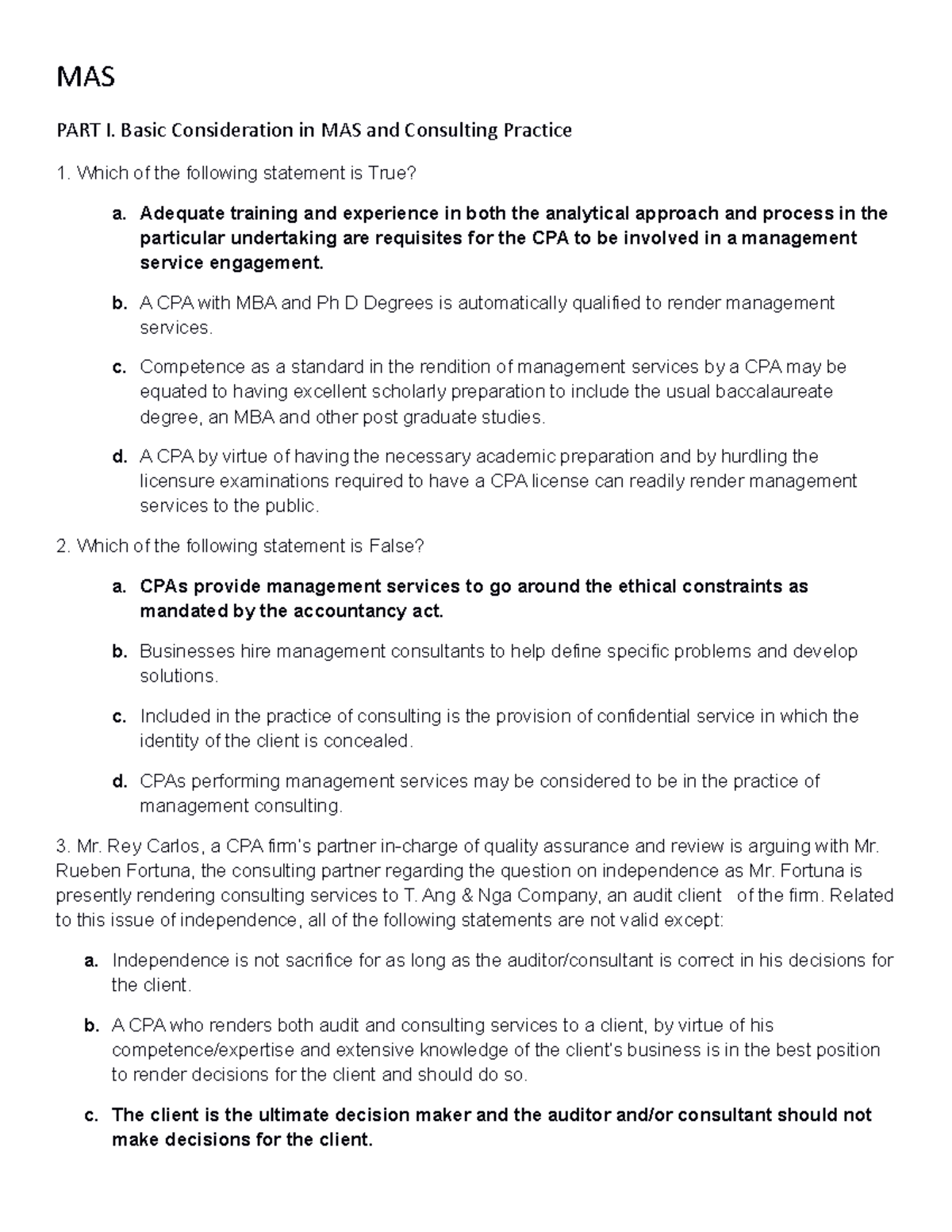 MAS-3 - MAS-3 - MAS PART I. Basic Consideration in MAS and Consulting ...