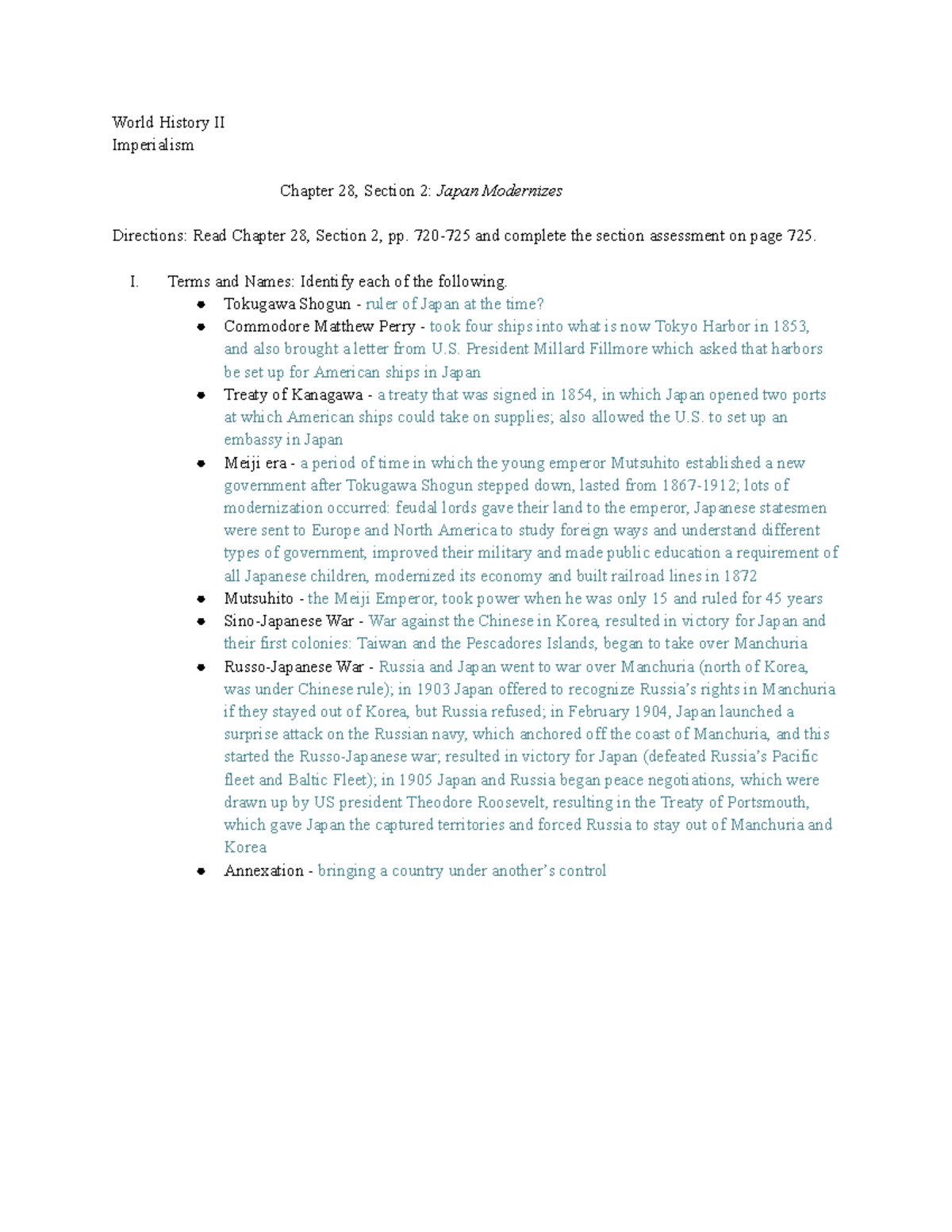 World History II - CH28.2 Notes: Japan's Modernization & Imperialism ...