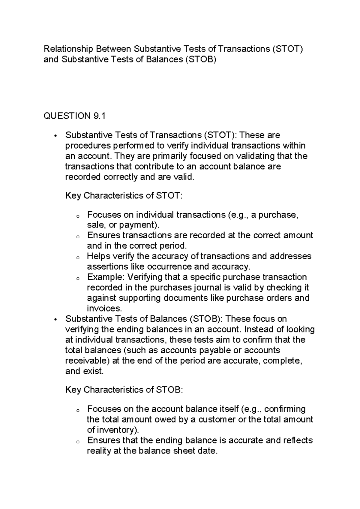 Audit Topic 7: STOT vs. STOB - Key Concepts & Procedures - Studocu
