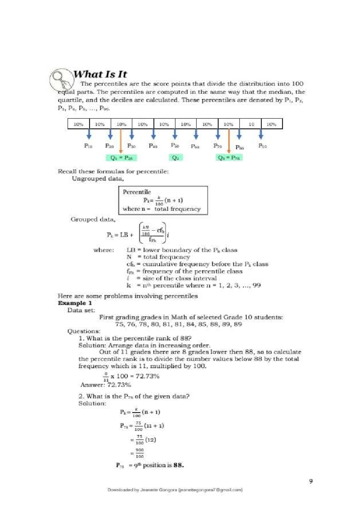 Understanding Percentiles: Calculation and Examples for Math Grades - Studocu
