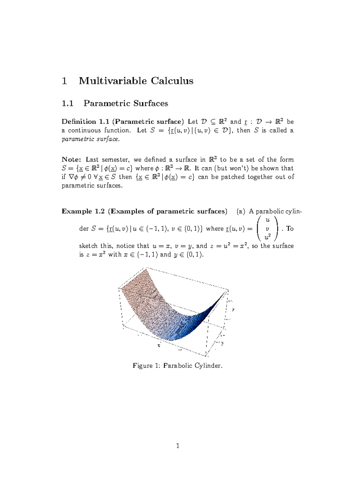 Lecture Notes: Multivariable Calculus (MATH 250) - Parametric Surfaces ...