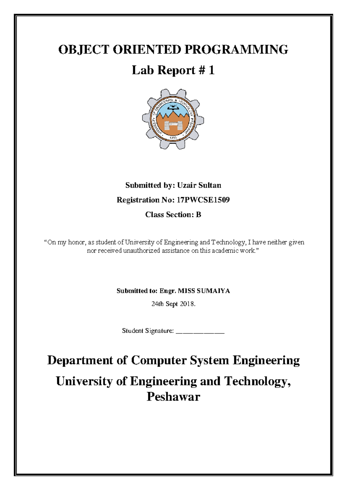 Lab 1 - OOP Concepts and Class Implementation in C++/Python/Java - Studocu