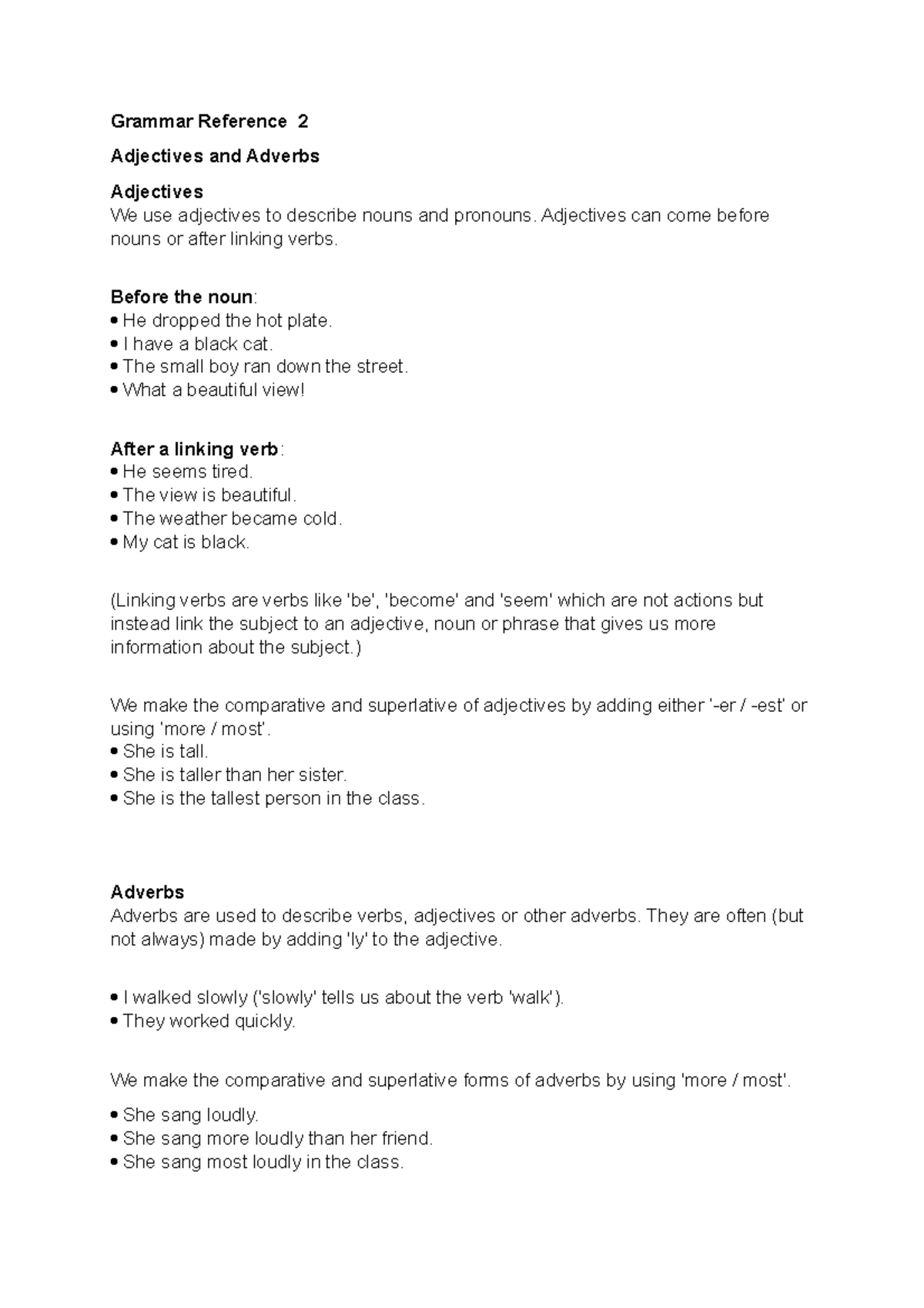 Grammar Reference 2: Adjectives and Adverbs Overview - Studeersnel