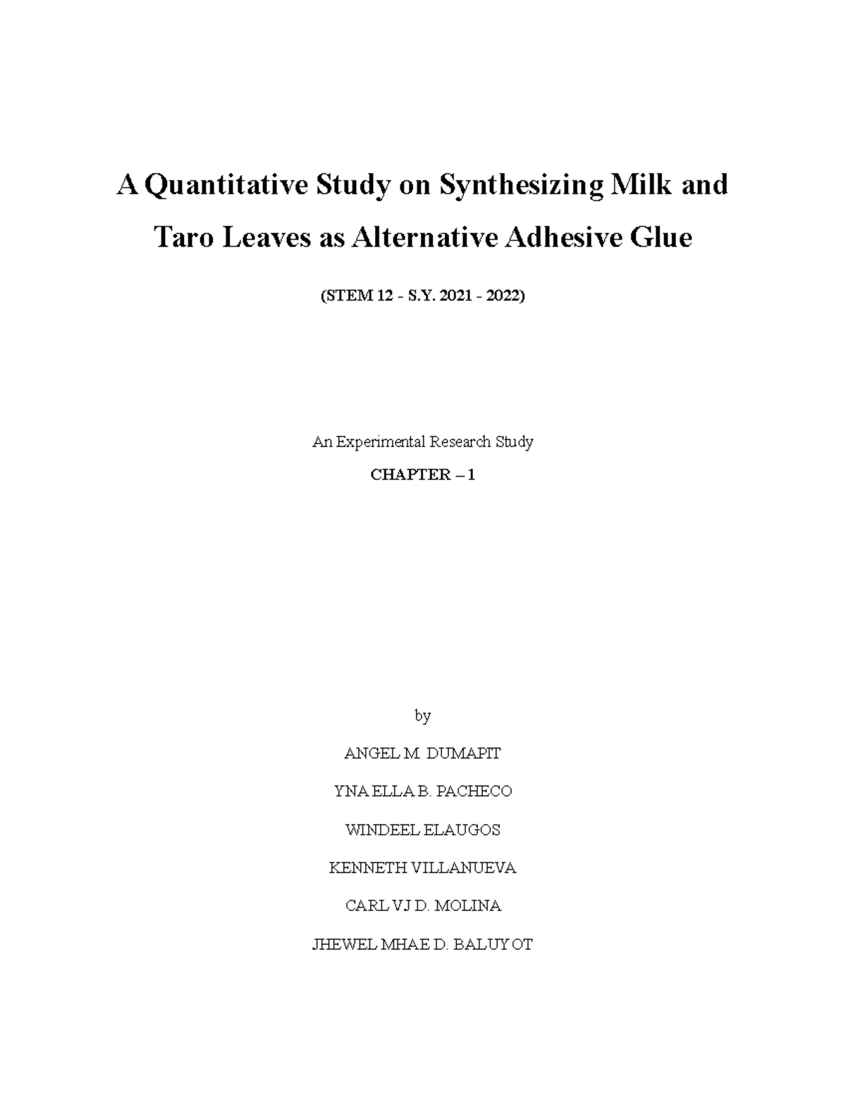 Chapter 1 Group 6 - Making own alternative adhesive glue. Making own ...