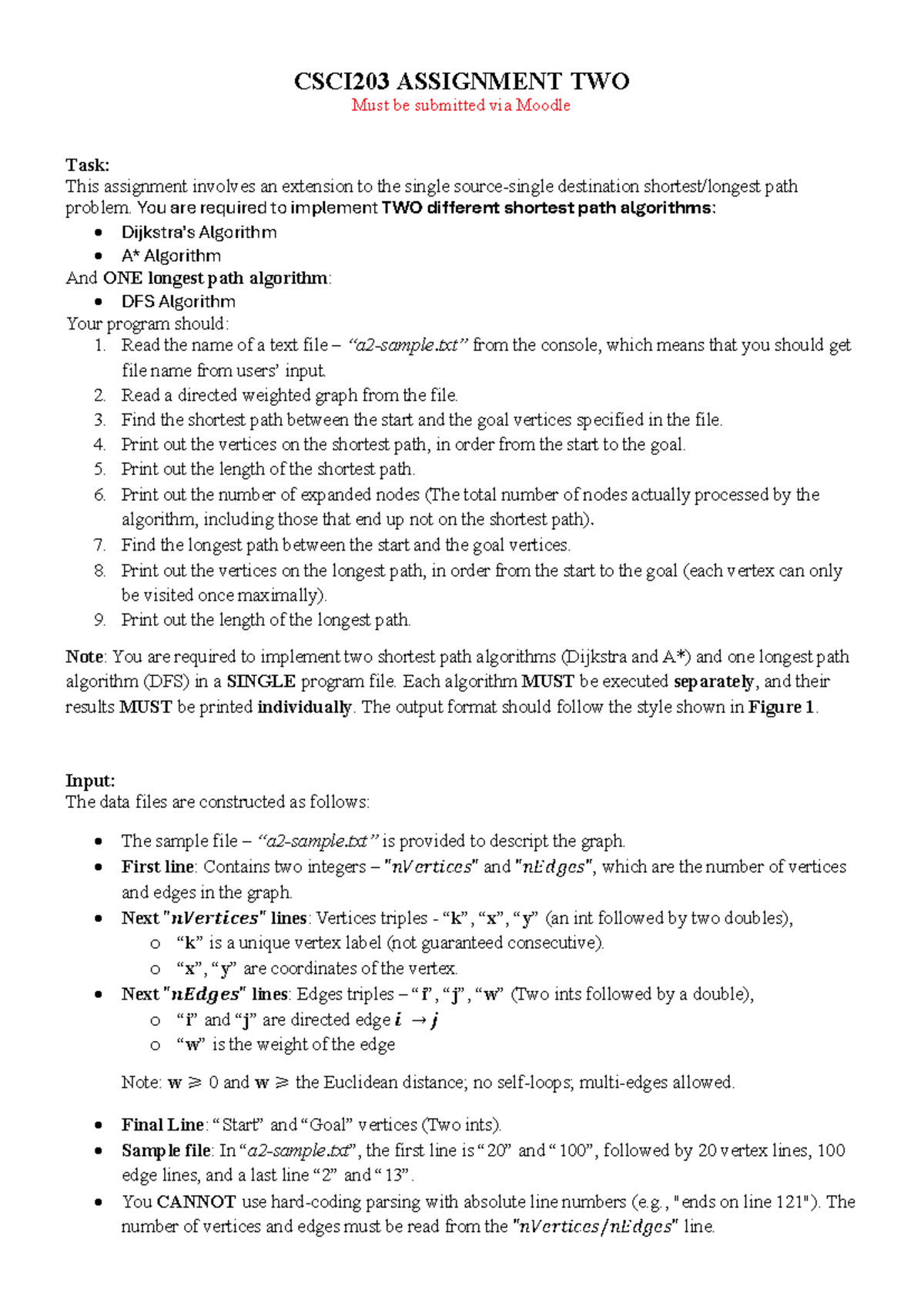 CSCI203 Assignment 2: Shortest & Longest Path Algorithms Implementation ...