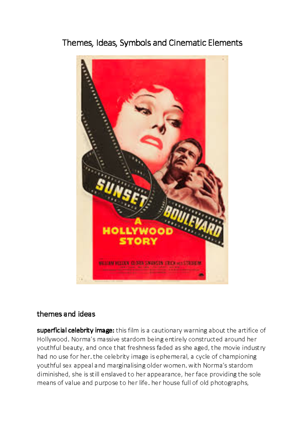 CIN-101: Themes, Symbols, and Cinematic Elements in Sunset Boulevard ...