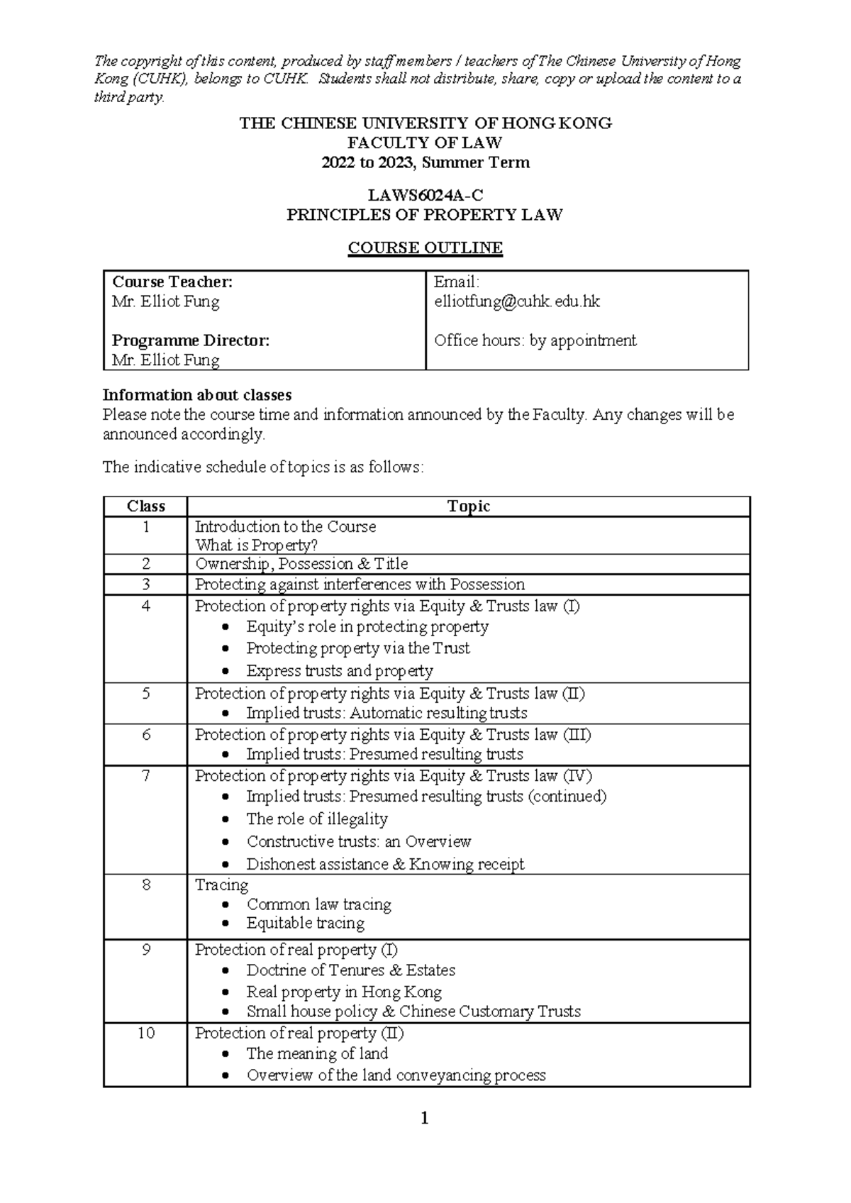 LAWS6024A-C Principles of Property Law Course Outline (2022-2023) - Studocu