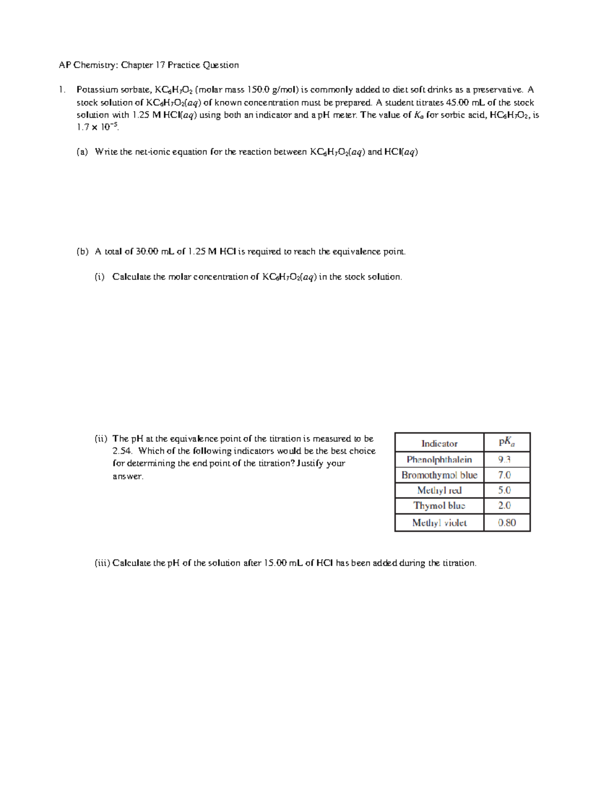 AP Chemistry: Chapter 17 Quiz Review on Titration and pH Calculations ...