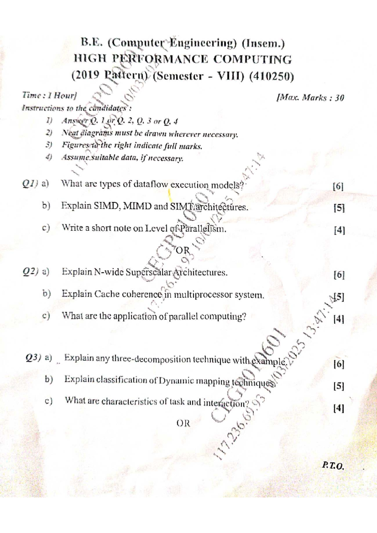 B.E. (Comp Eng) HPC Insem Question Paper (2019 Pattern) - Sem 410250 ...