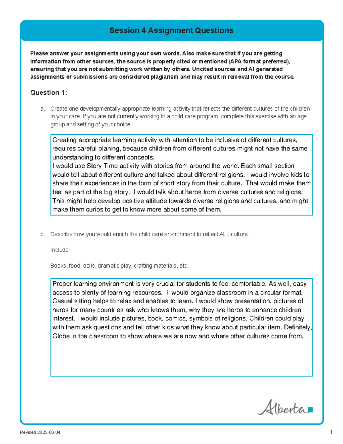 Complete Session 04 Assignment 1: Cultural Learning Activities - Studocu