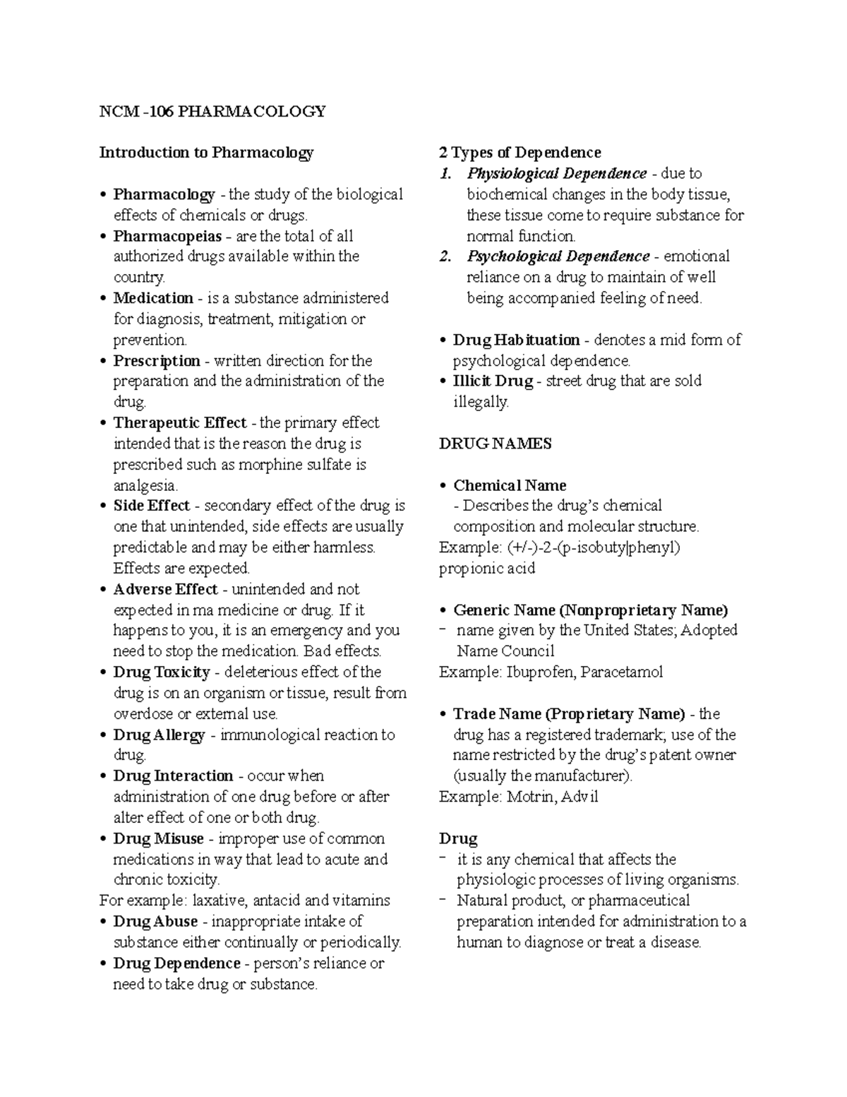 NCM PHARMACOLOGY: Introduction to Drug Mechanisms and Development - Studocu
