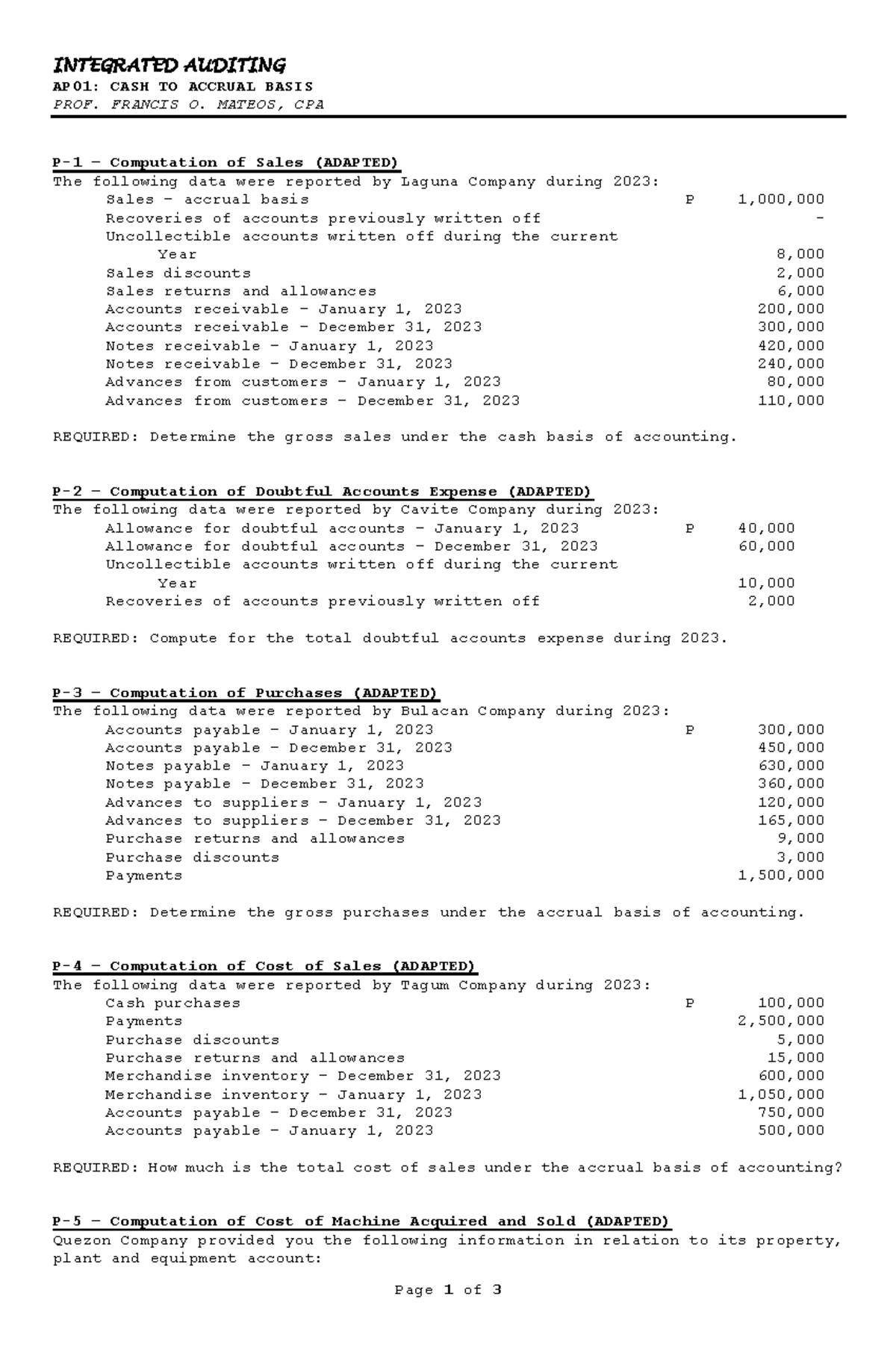 AP01-Cash to Accrual: Integrated Auditing Key Computations Guide - Studocu