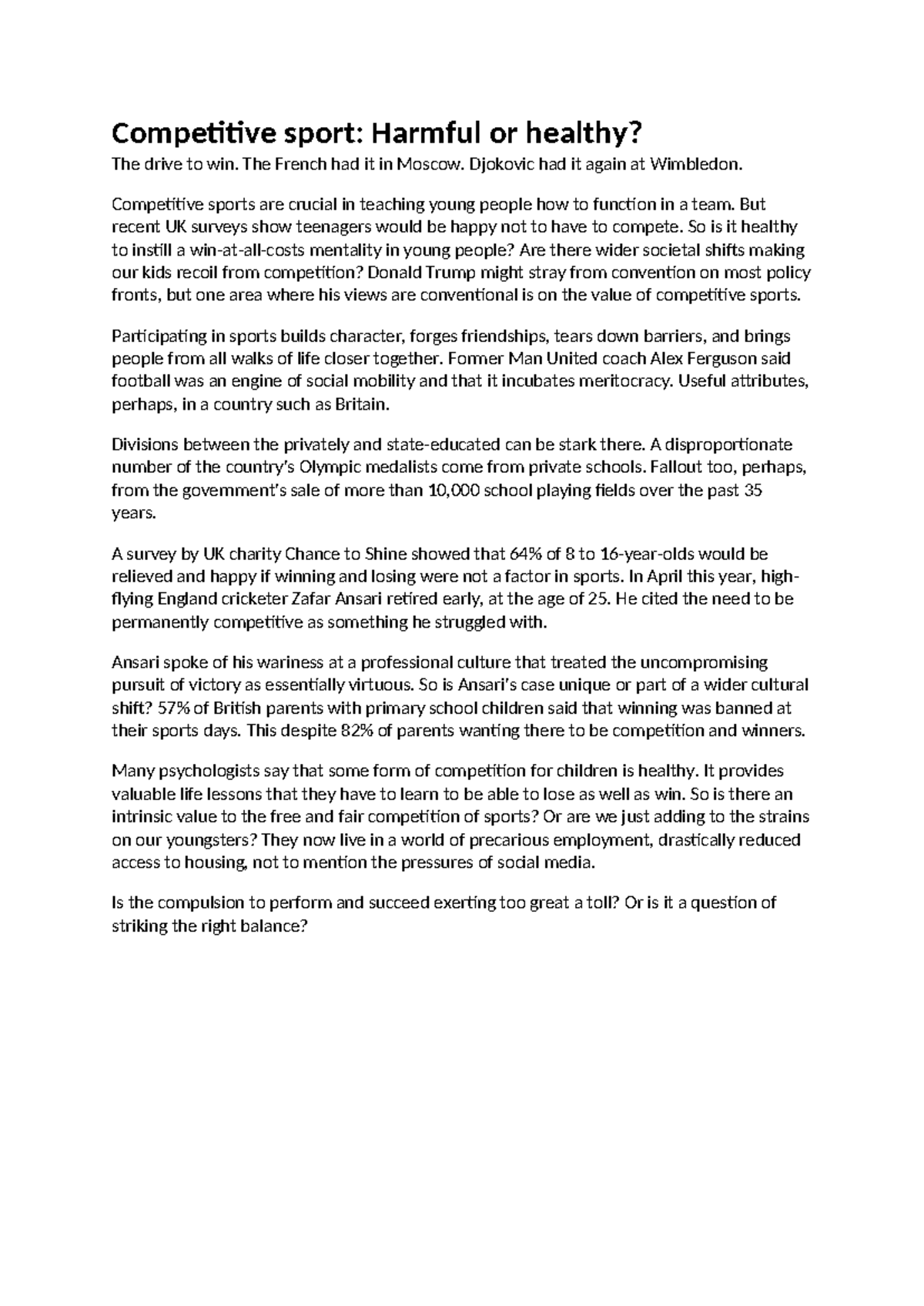 COMP 101: Competitive Sports - Harmful or Healthy? Analyzing the Impact ...