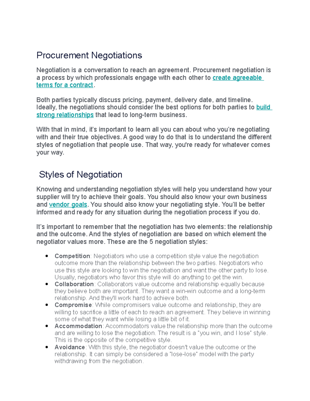 Procurement Negotiations: Styles & Stages for Success in Contracts ...