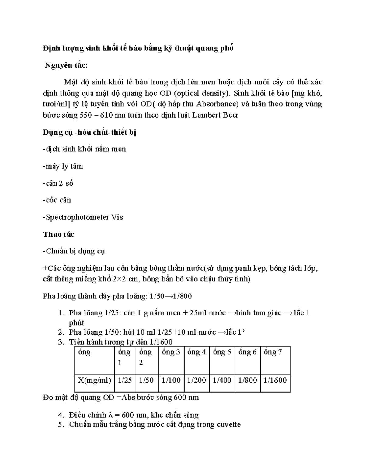 Plb-Định lượng sinh khối tế bào qua quang phổ OD 600 nm - Studocu