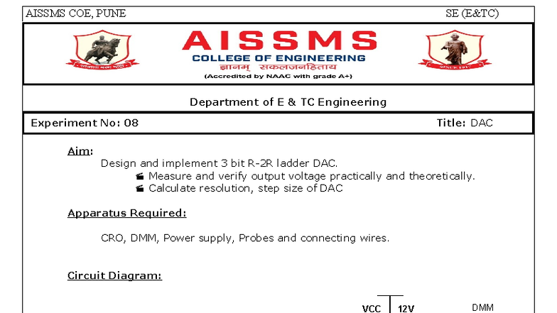 DAC Design and Implementation: 3-Bit Ladder DAC Experiment (AISSMS COE ...