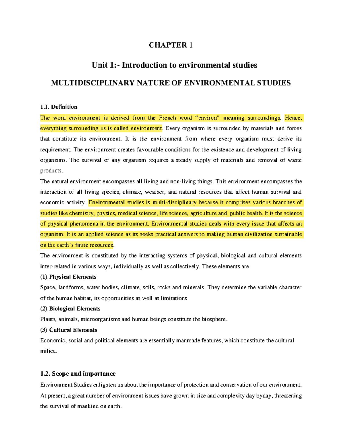 EVS 101: Chapter 1 - Introduction to Environmental Studies - Studocu