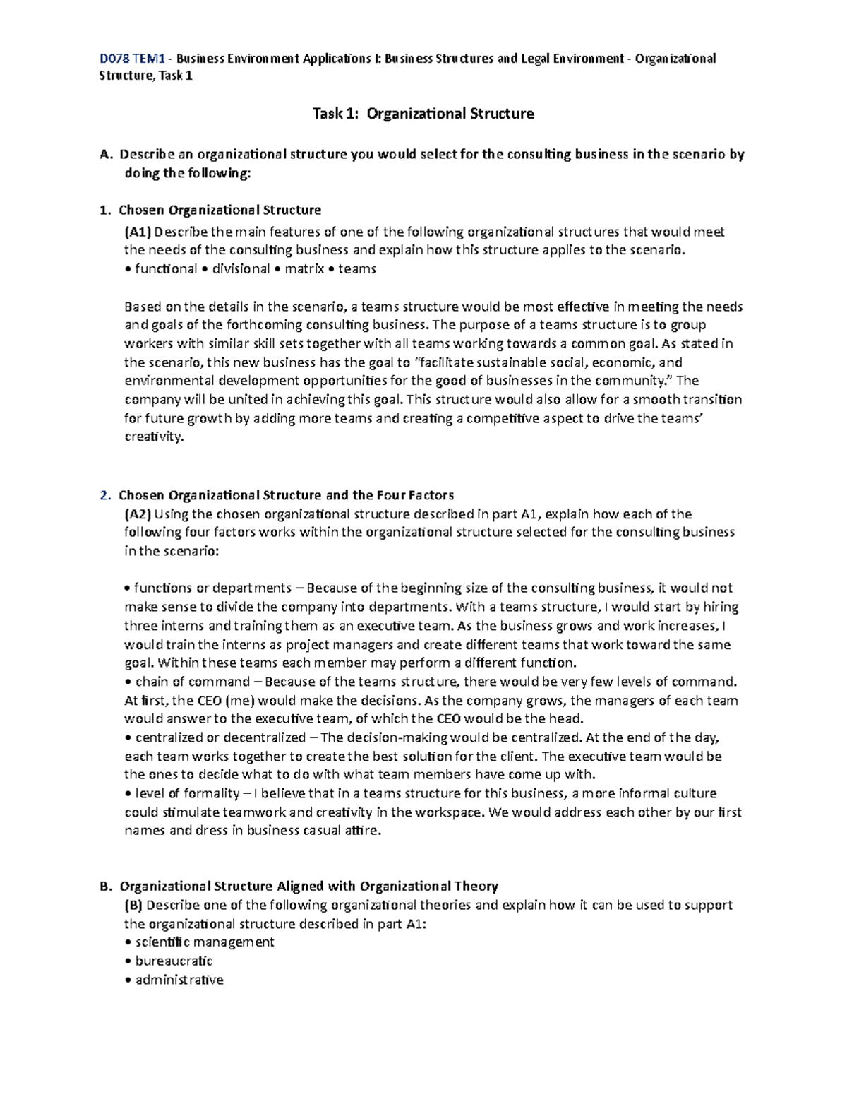 DO78 task 1 - do 78 task 1 - D078 TEM1 - Business Environment ...