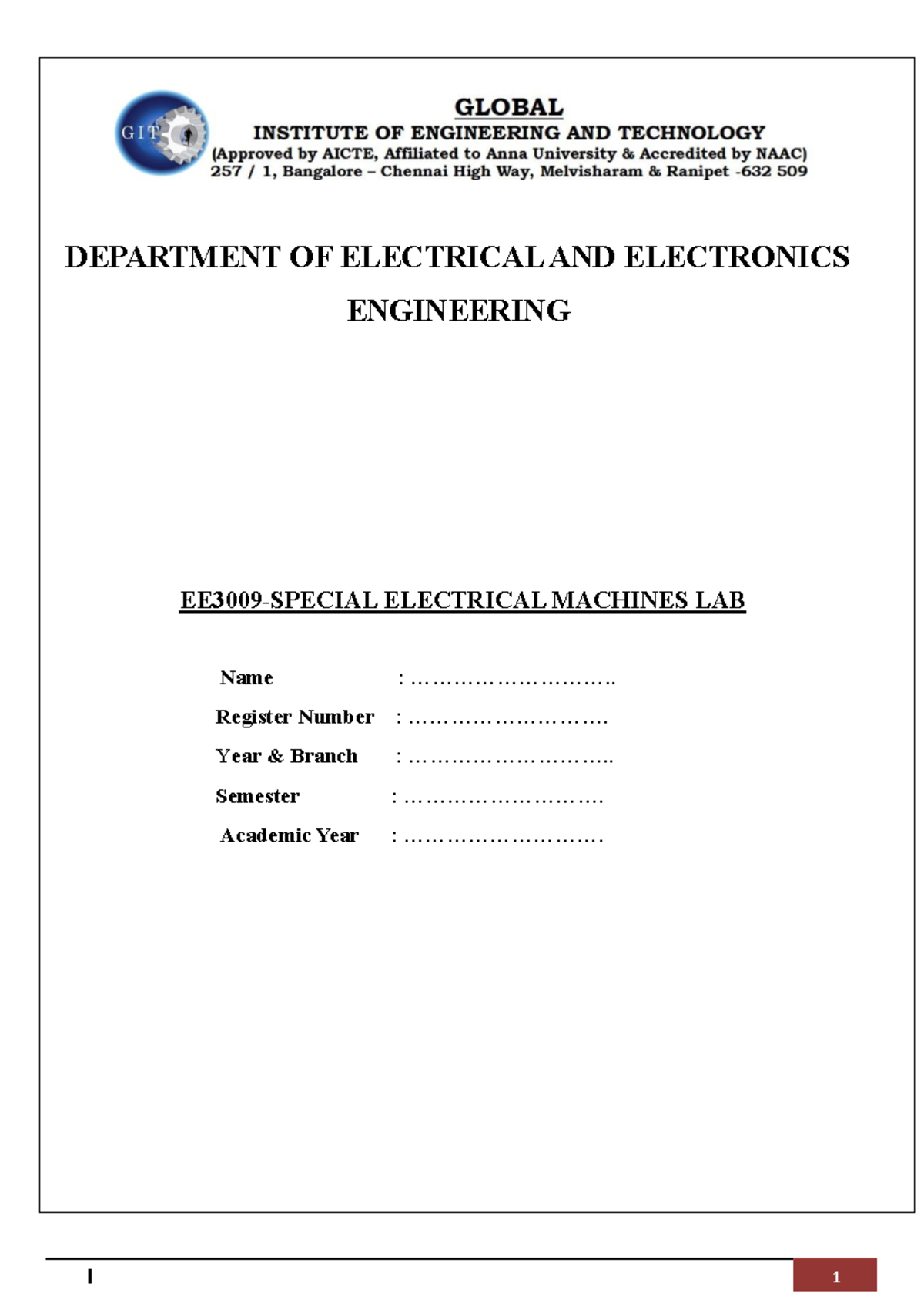 EE3009 Special Electrical Machines Lab Manual - Simulations and ...