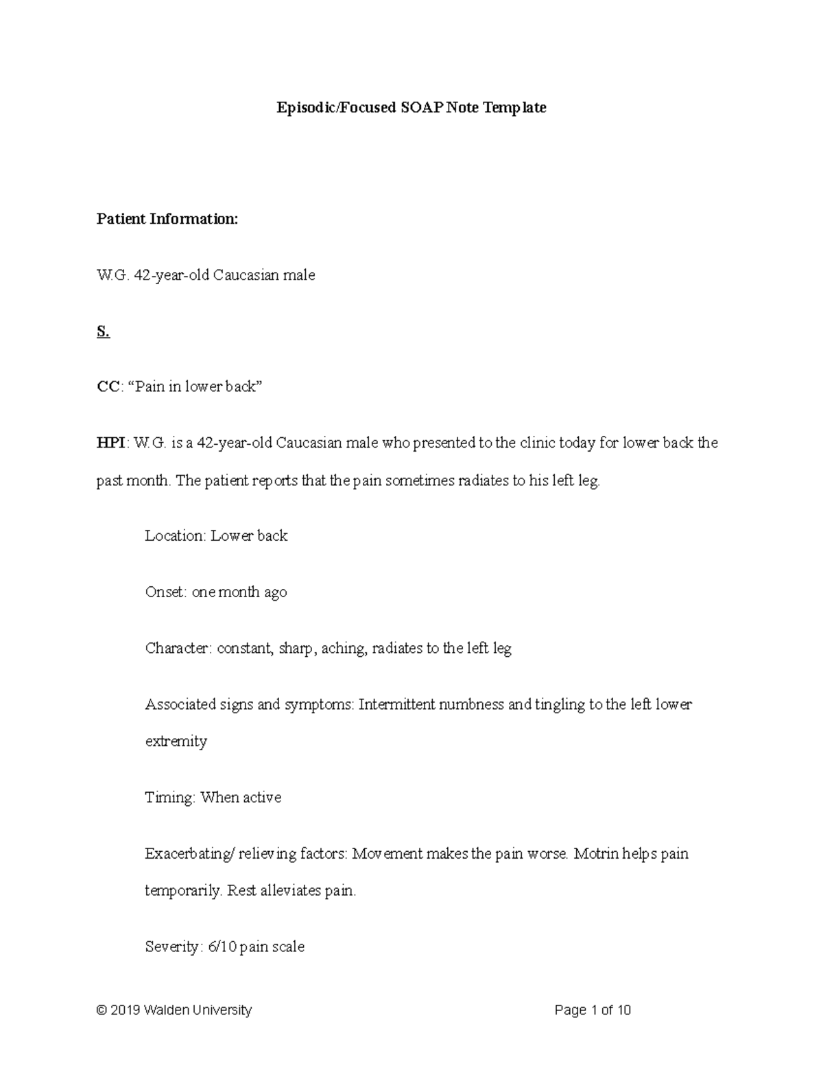 Week 5 Episodic Focused SOAP Note Template for Lower Back Pain - Studocu